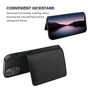 KIHUWEY Compatible with iPhone 14 Pro Max Wallet Case Credit Card Holder, Premium Leather Kickstand Flip Hidden Magnetic Clasp Durable Shockproof Protective Cover for 6.7 Inch (Black)