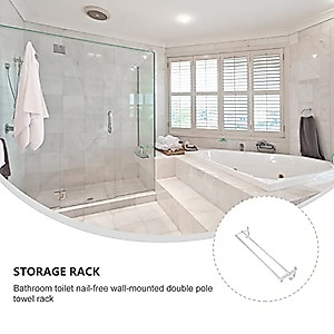 Cabilock 1 Set Hook White Holder Holders Clothes Nail Rod Mounted Cm Wrap Double Towel Rack Racks Free: Bar Punching Hanger Wall Steel Stainless Paper Robe Organizer Hangers Nail-Free