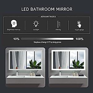 DP Home Makeup Wall-Mounted Mirrors, LED Backlit Frameless Wall Mirror, HotelBathroom Vanity Mirror with Touch Button, Anti Fog, Dimmable, Vertical & Horizontal Mount, 60 x 28 in (E-CK010-CG)