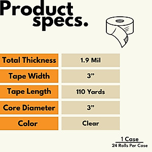Clear Packing Tape, Packaging Shipping Tape Rolls, 3 Inch x 110 Yards, 1.9 Mil Thick, 24 Pack