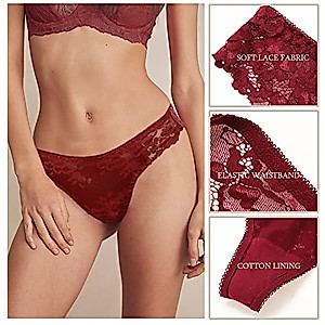 LEVAO Thongs for Women Lace Underwear Tangas Sexy Low Waist Panties Pack of 6