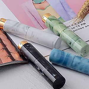 10ML Mini Perfume Atomizer Bottle, Refillable Travel Size Empty Perfume Sprayer with Funnel, Distributor, Dropper, Marble Pattern Portable Spray Bottle for Women&Men ( Black&Green&Blue&White,4 PCS )