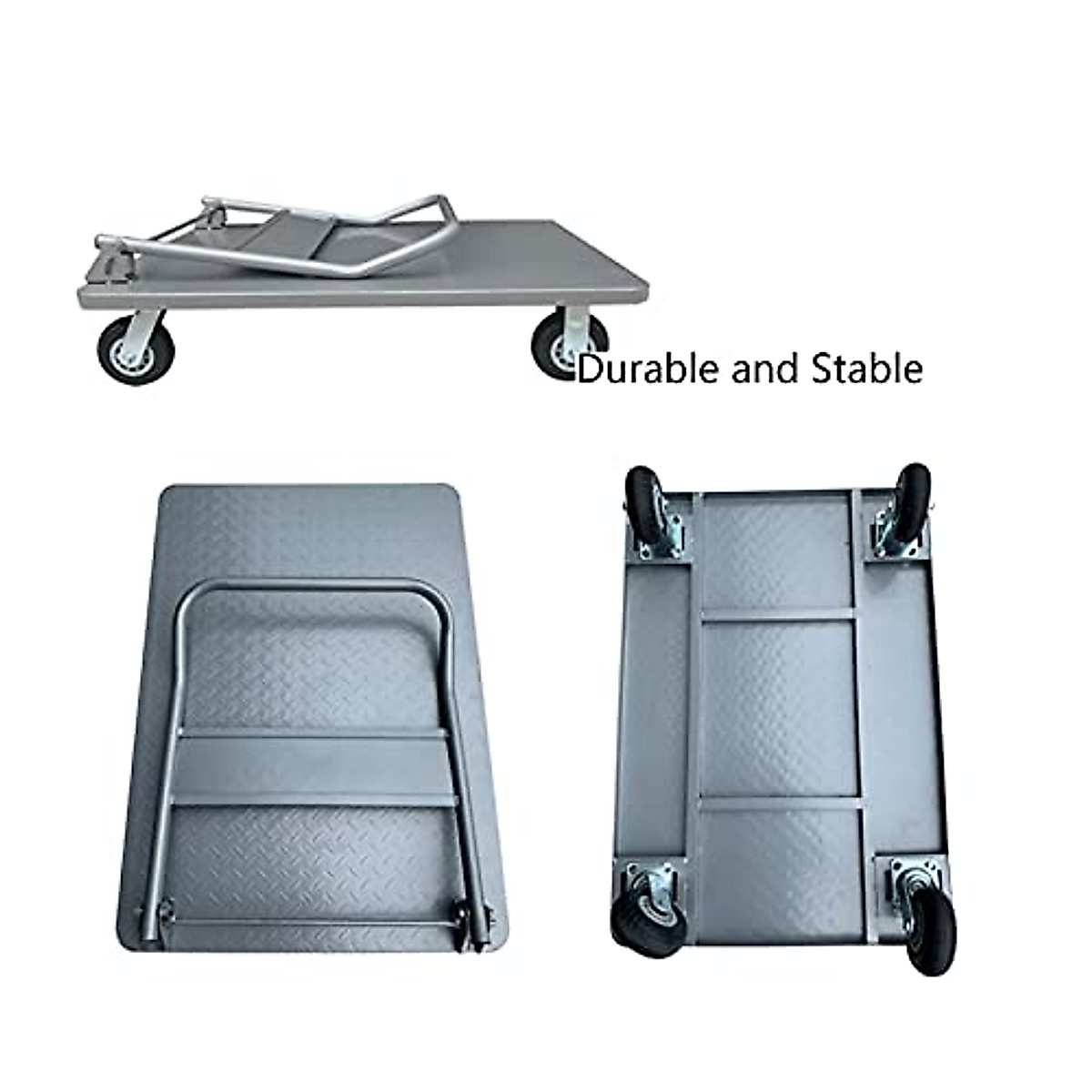 Generic Platform Hand Truck Flatbed Portable Trolley Steel Platform Truck with Foldable Handle and Swivel Wheels for Pulling Goods Luggage Heavy Load Capacity Foldable (Size : 6in-550lb)