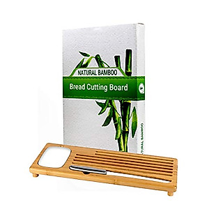 Bamboo Land- Bamboo Sweep Off Baguette Board with Bread Crumb Catcher and Ceramic Dipping Dish, 18” x 7”, Bread Cutting Board with Crumb Catcher, Board for Cutting Bread, Bread Cutter Knife