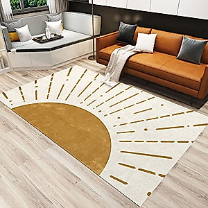 Boho Sun Area Rug 5x8 Feet Horizontal Sunset Modern Abstract Non-Slip Soft Rainbow Accent Large Rugs Mid Century Geometric Floor Carpet for Living Room