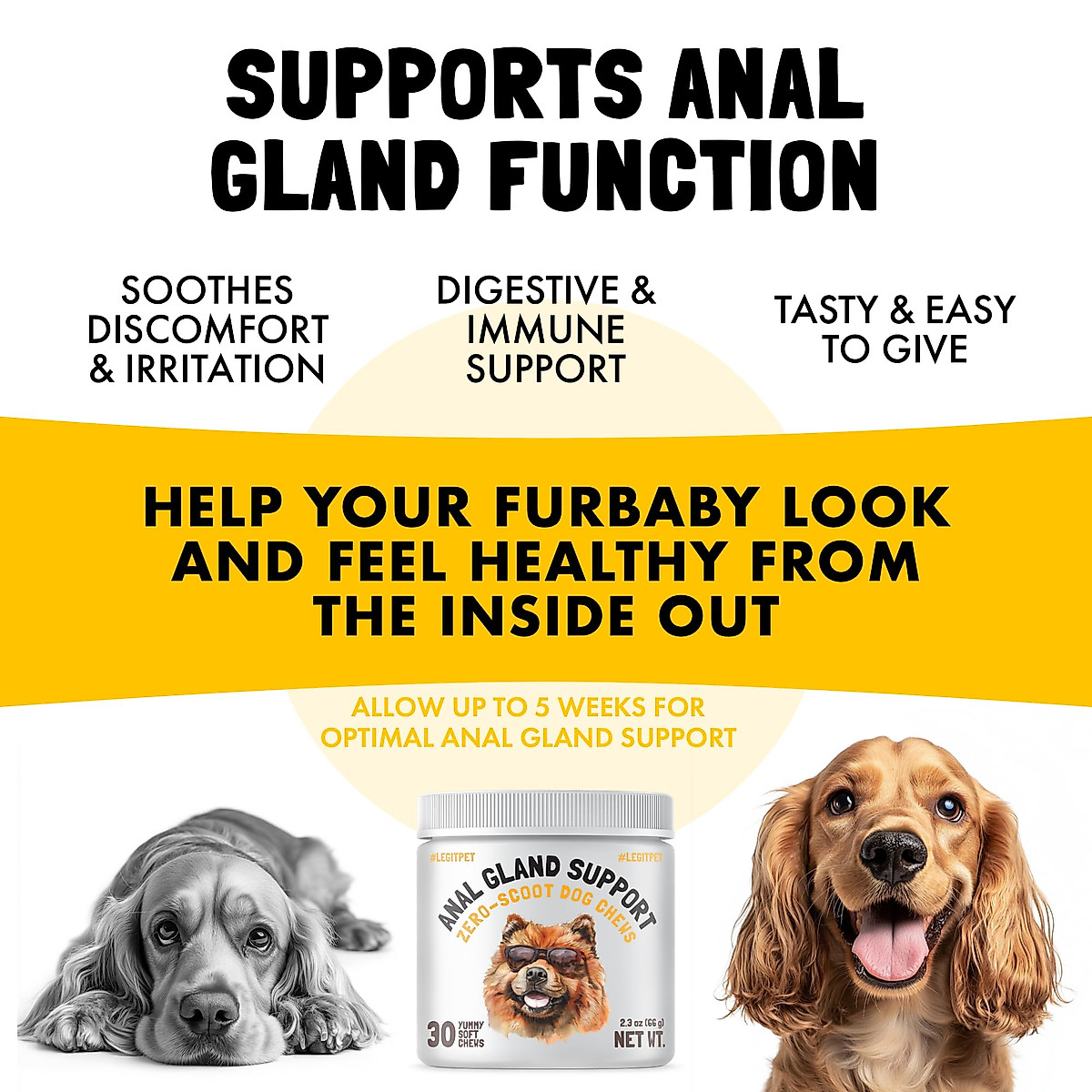 Anal Gland Relief Chews for Dogs - Fiber & Digestive Support Supplement - Soft Chews for Healthy Bowel & Gland Function - Helps Reduce Scooting - Promotes Dog Health & Comfort 30 pcs