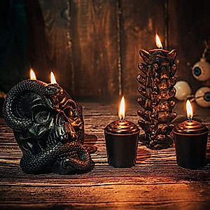 Skull Candles 4 Pack - Skeleton Snake, Spine & Black Bones Candle, Skulls Candle, Magic Skulls Candlestick Spooky Gothic Emo Decor, Home & Bar Decoration - Large Creepy Satanic - by Gute