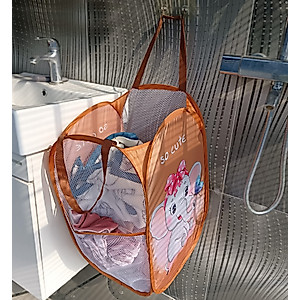 WEI LONG Mesh Popup Hamper-Foldable Lightweight Basket for Washing-Durable Clothing Storage for Kids Room,Students College Dorm,Home,Travel & Camping-Pop-up Clothes Hamper (Peacock Blue Dolphin)