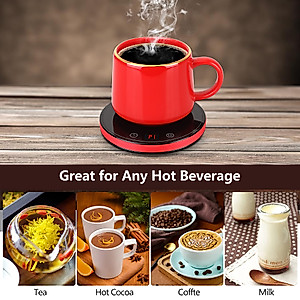 Gormazul Smart Coffee Warmer for Desk 8 Hours Auto Shut-Off Coffee, 3 Temperature Settings, Timing Setting Shut Off After 1-12 Hours Feature, Electric Cup Warmer for Coffee,Tea (Red-NOT Cup)