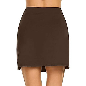 Women Pleated Tennis Skirt Shorts High Waisted Athletic Golf Skorts Workout Sports Yoga Womens Skirt Suit D-Brown