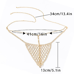 Foyte Boho Rhinestone Underwear Body Chain Gold Crystal Waist Body Chains Sexy Bikini Belly Body Jewelry Nightclub Sparkly Body Accessories for Women