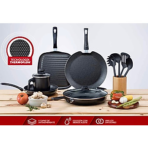 Grupo North Pan with Non-Stick Coating, Thermoflon technology, ideal for Crepes, Omelets, Tortillas, with heat diffusers rings, 5 layers of Non-Stick, PFOA Free, Crepera, Comal, Regular, Black