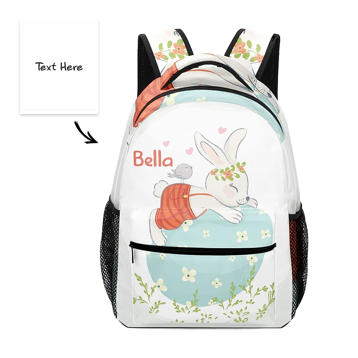 Cute Bunny Custom Kids Backpack 16.5 Inch for Boy Girl, Personalized Waterproof Child School Travel Bag with Name