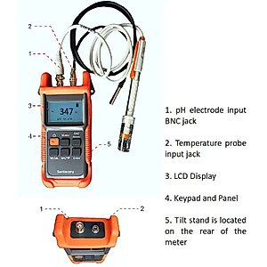 pH Meter, 0.01 pH Accuracy, 0-14.00 pH Measuring Range, 1 to 3 Points Calibration for Precise pH Measurement, Portable