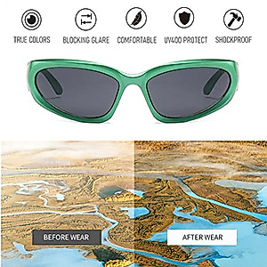 BAWUYI Fashion Y2K Wrap Around Sunglasses for Men Women 2000s Accessories Cool Cyber Glasses Sports Biker Shades Shield (Green Frame-Grey Lens)