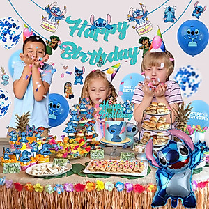 Blue Party Decorations- Cartoon Theme Party Supplies with Banner, Cake Cupcake Toppers, Balloons, Hanging Swirls for Boys Girls Kids Happy Birthday Party Decorations