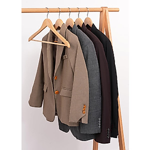 Wooden Hangers 10 Pack, Non-Slip Wood Hangers with 360° Swivel Hook & Notches, Solid & Slim Coat Hangers for Shirt, Suit, Jacket, Dress, Natural-HL01N