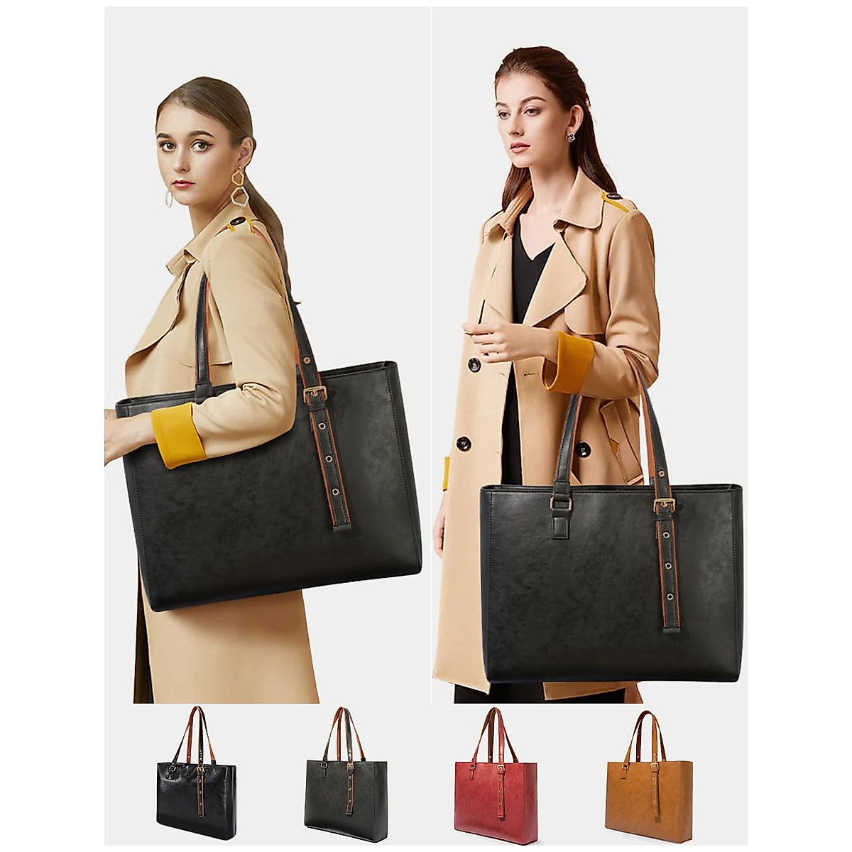 Laptop Tote Bag for Women 15.6 Inch Waterproof Leather Work Bag Briefcase Women Business Office Computer Bag Black