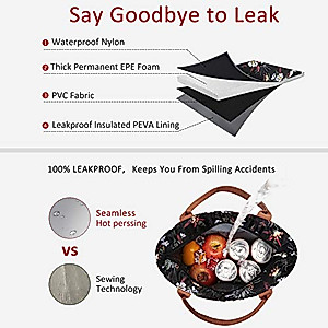 Gloppie Lunch Bag Women Insulated Lunch Box Tote Bag Leakproof Lunch Cooler Meal Prep Tote Purse Lunch Kit Teen Girls Lunch Bags Loncheras para mujer Beach Work 9L White Flower