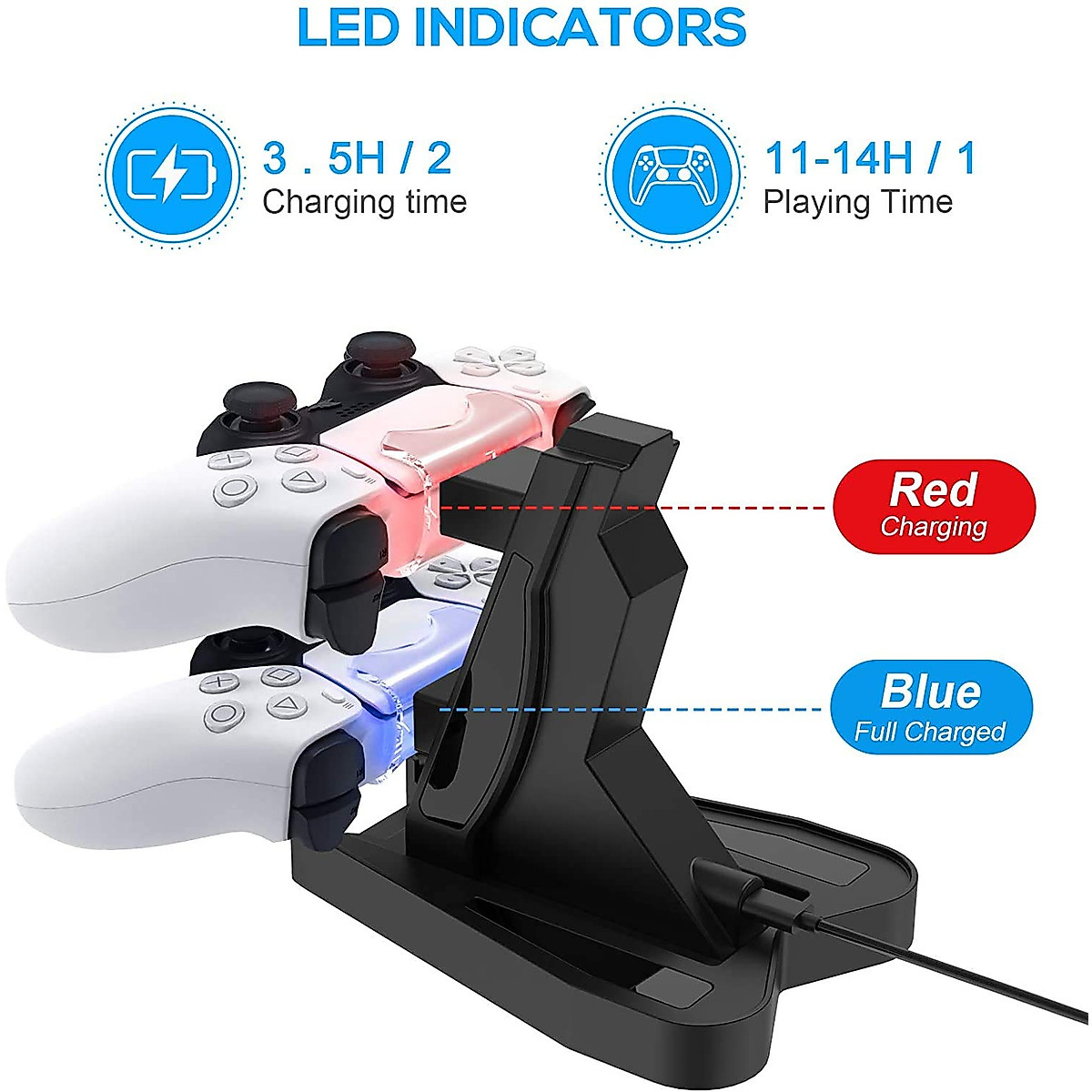 PS5 Controller Charger - Dual Controller Charging Station for PlayStation 5 DualSense with LED Indicator