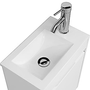 eclife 16" Bathroom Vanity Sink Combo for Small Space, Modern Pianted Wall Mounted Cabinet Set w/White Resin Basin Sink Top, Chrome Faucet & Pop Up U Shape Drain (B10W)