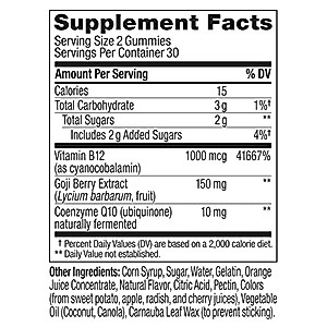 OLLY Extra Strength Daily Energy Gummy, Caffeine Free, 1000mcg Vitamin B12, CoQ10, Goji Berry, Adult Chewable Supplement, Berry Yuzu Flavor - 60 Count