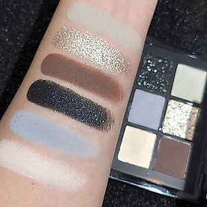 Kaely Black Silver Brwon Smokey Eye Eyeshadow Makeup Palette,6 Colors Cool Toned Matte Shimmer Glitter Eyeshadow Palette,Halloween Cosplay Goth Make Up Eye Shadow Black,maquillaje sombras para ojos