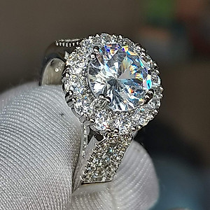 WYS Women's Classic Huge Analog Diamond Ring 9mm Round Brilliant Cubic Zirconia Wedding Engagement Band Sizes 6 to 10 (US Size 8)