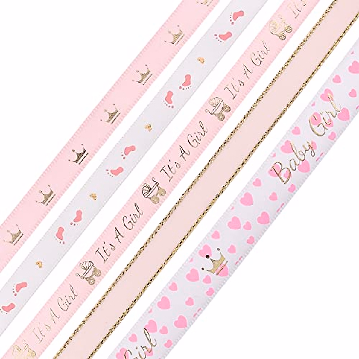 LaRibbons 5 Rolls Baby Girl Light Pink Craft Ribbon, 5 Yards/Roll, Total 25 Yards - Perfect for Baby Shower, Birthday, Gift Wrapping, Party Decoration