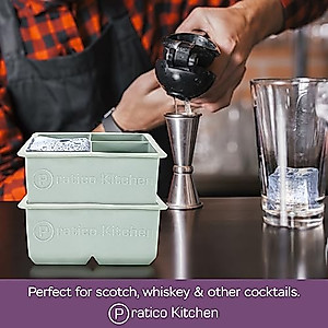 Pratico Kitchen Large Ice Tray, 4 Big 2.25 inch Ice Cubes for Whiskey and Cocktails, 2 Pack
