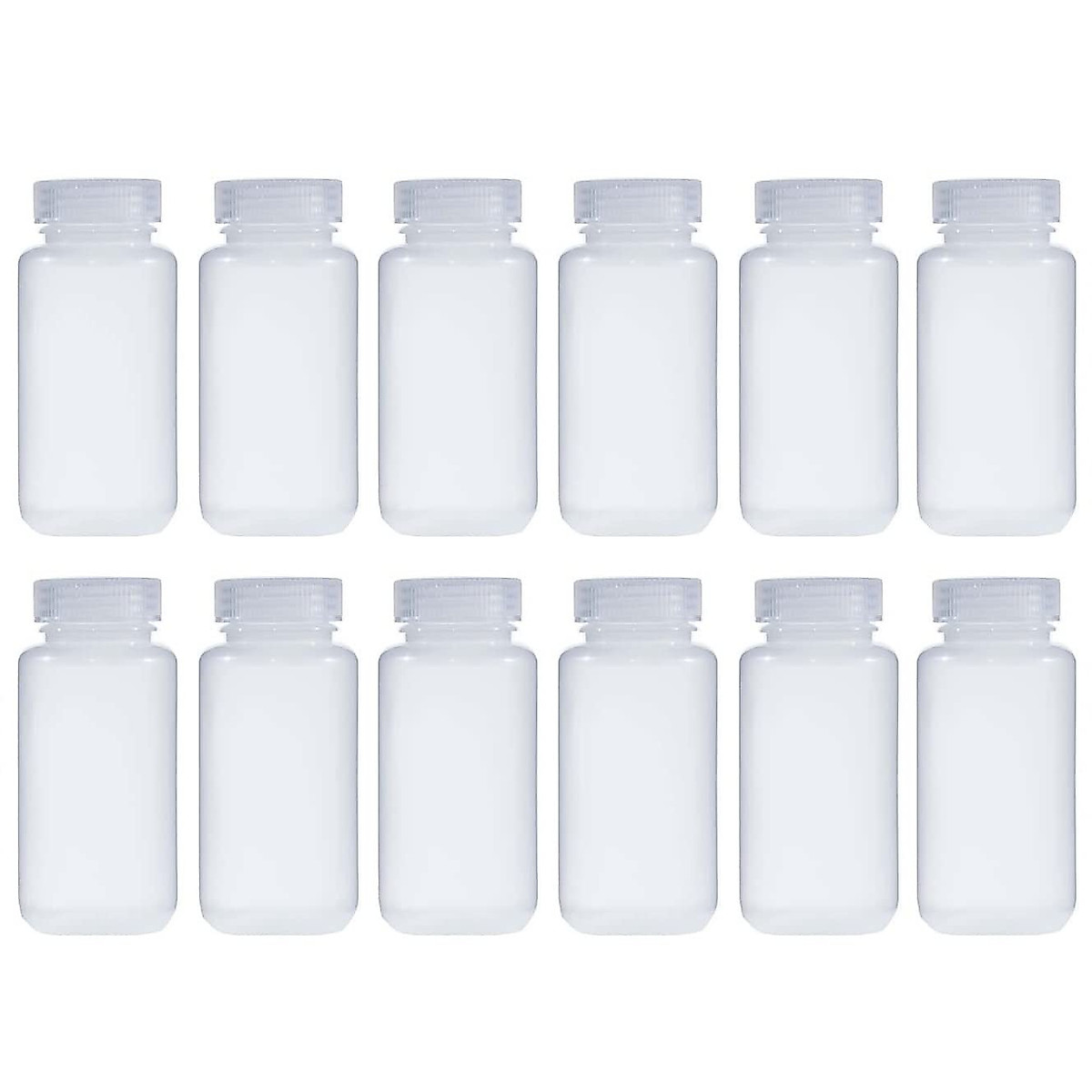 LUERFLEX 250ML 8OZ Nature Wide Mouth PP Plastic Reagent Bottles with Caps Pack of 12