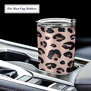 Leopard Print Cheetah Pink Insulated Tumbler Cup with Straw Lid Vacuum Reusable Stainless Steel Water Bottle Coffee Travel Mug 20oz