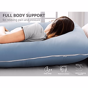 AngQi Pregnancy Pillows, U Shaped Pregnancy Body Pillow for Sleeping, 55 inch Maternity Pillow for Pregnant Women with Soft, Super Breathable Rayon Cover from Bamboo,Blue