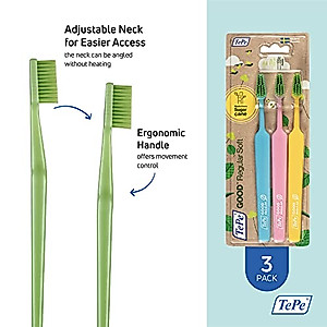 TEPE Good Soft-Bristle Toothbrush for Adults and Teens, Pack of 3, Regular