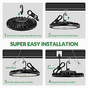 200W UFO LED High Bay Light 2PCS, 28000 LM with US Plug 5ft Cable, 5000K, Commercial Industrial Warehouse Shop Factory Barn Garage Area Lighting Fixture, Non-Dim