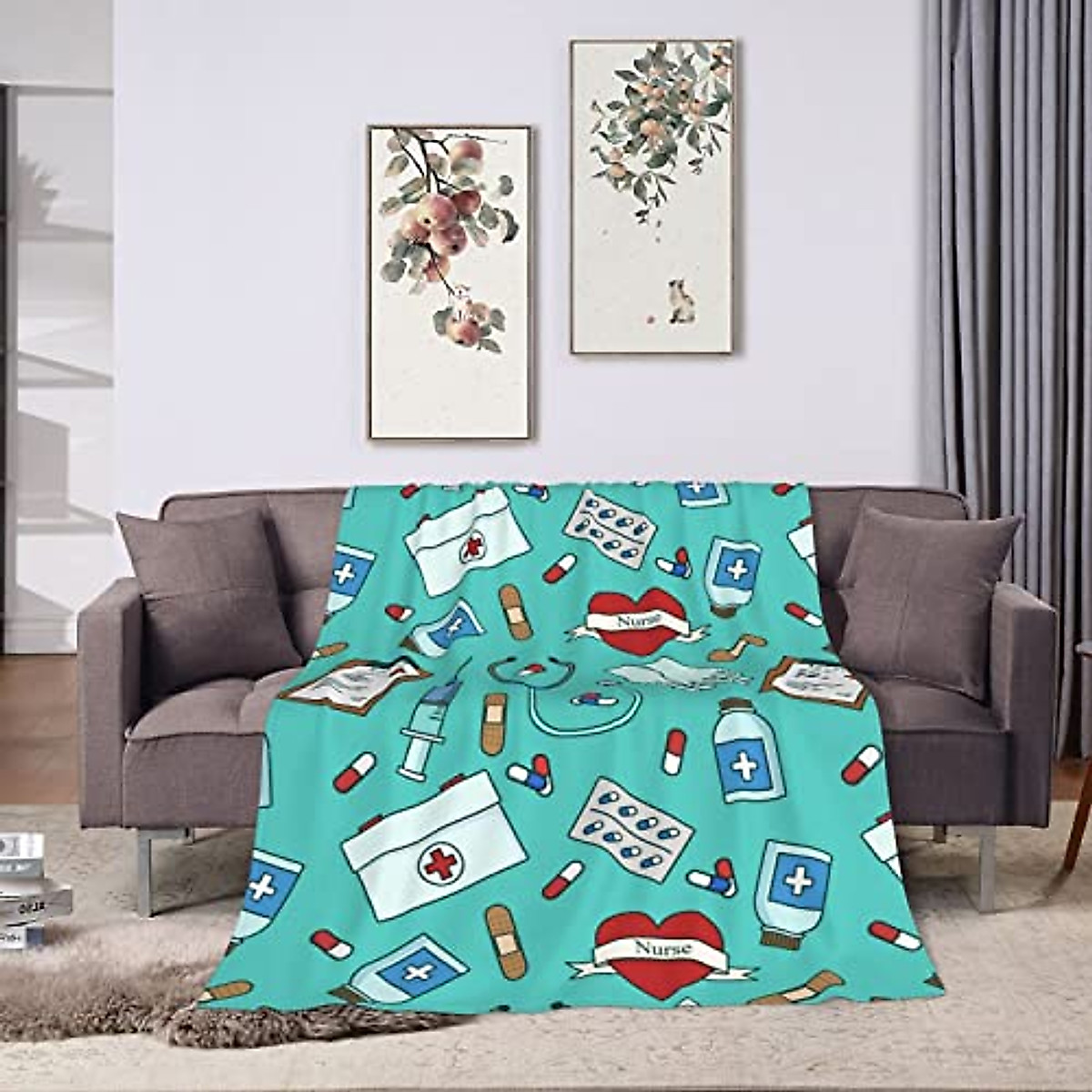 Hmklpi Nurse Medical Theme Blanket Nurse Gifts for Women Ultra Plush All Season Lightweight Cozy Flannel Throw Blanket for Bed Chair Car Sofa Couch Bedroom 50"x40"