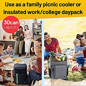 MIER Cooler Backpack Insulated Large Soft Coolers Bag, 30 Can Leakproof Ice Chest Lunch Backpacks for Men and Women for Beach Work Travel Picnic, Grey