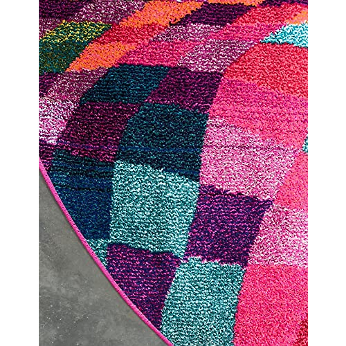 Unique Loom Estrella Collection Geometric, Abstract, Colorful, Modern, Eclectic Area Rug, 8 ft x 8 ft, Multi/Pink