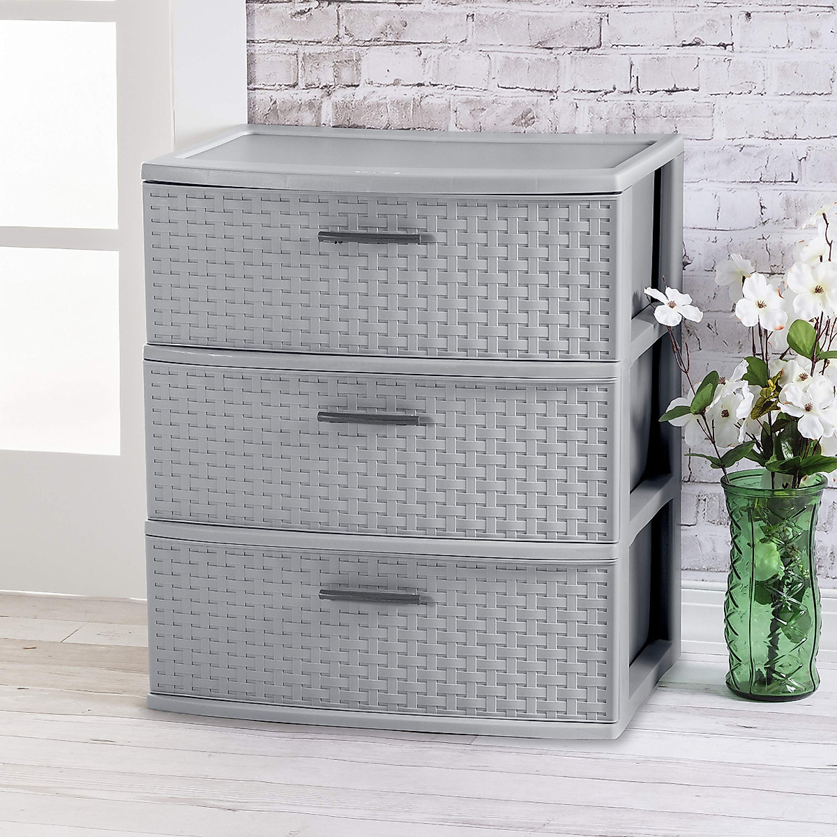 Sterilite 3 Drawer Wide Weave Tower Cement