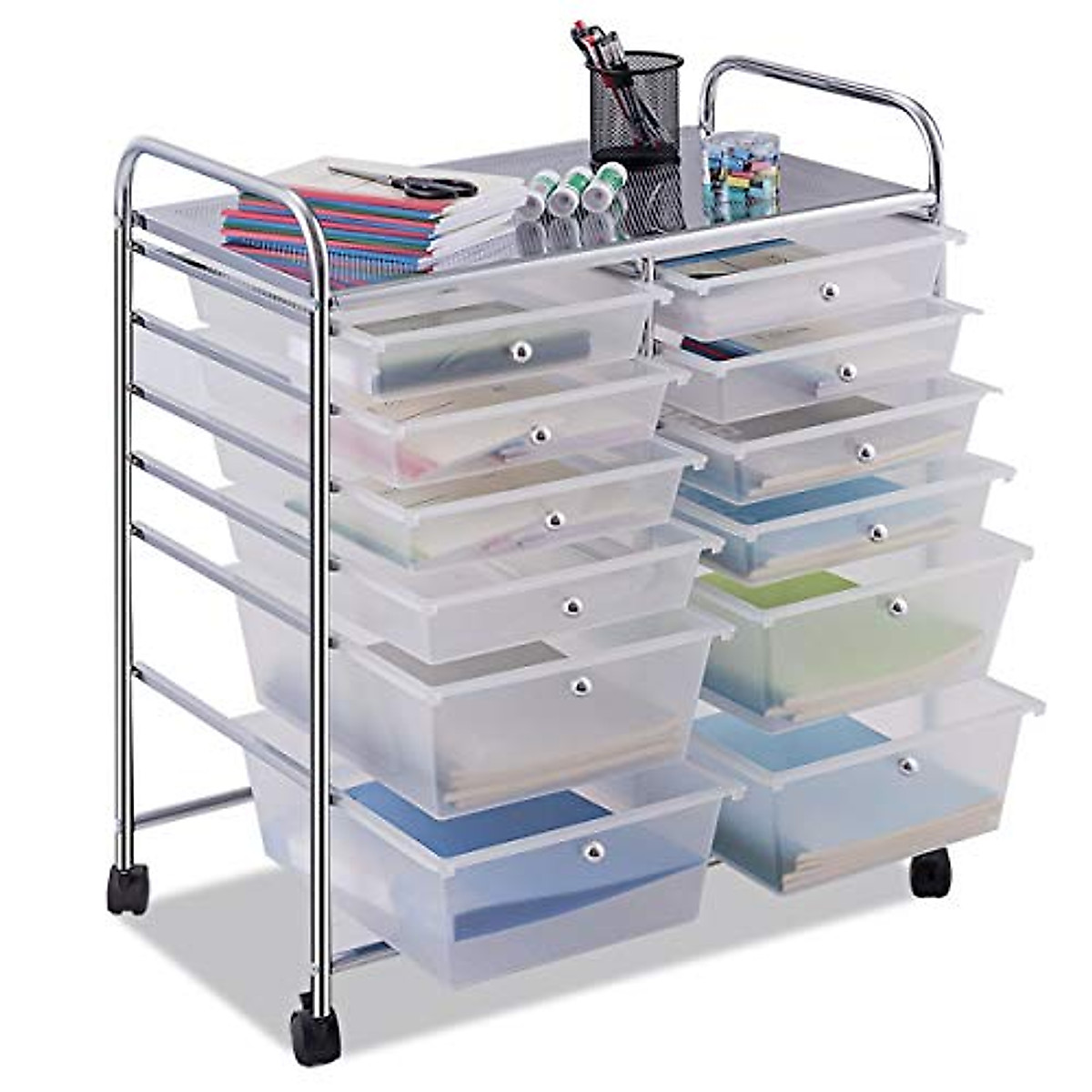 Giantex 12 Drawer Rolling Storage Cart Tools Scrapbook Paper Office School Organizer (White)