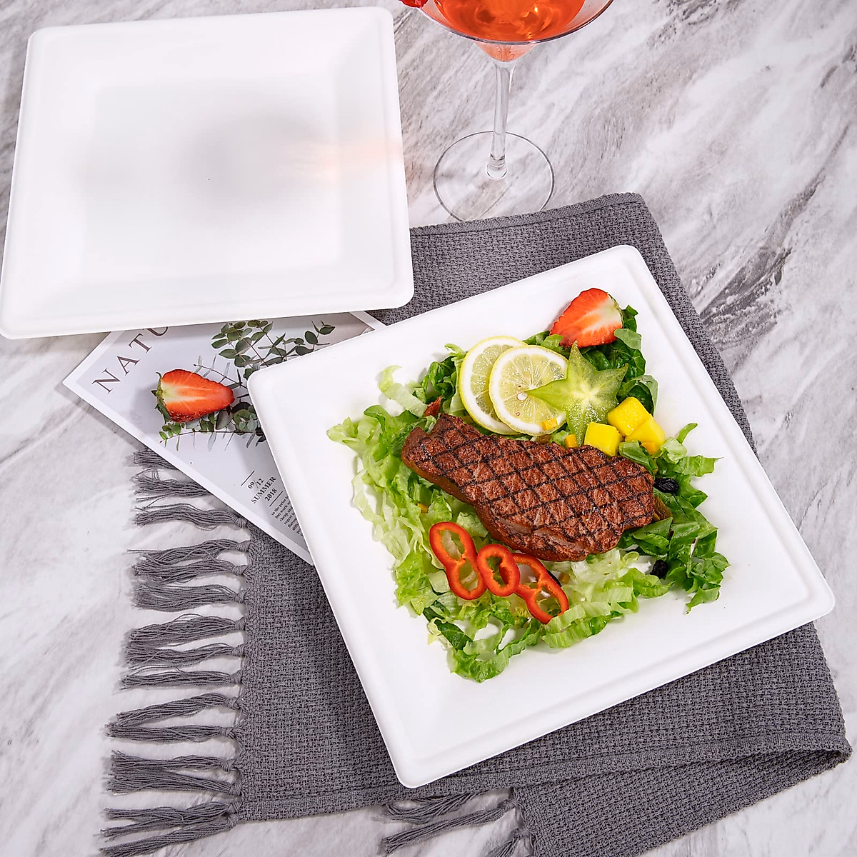 SUT 10-Inch Compostable Paper Plates, 100 PCS Square Biodegradable Bagasse Plates, Heavy-Duty Microwaveable Plates, Eco-Friendly Natural Disposable Plates, Made of Sugarcane Fibers, for Party, Picnic