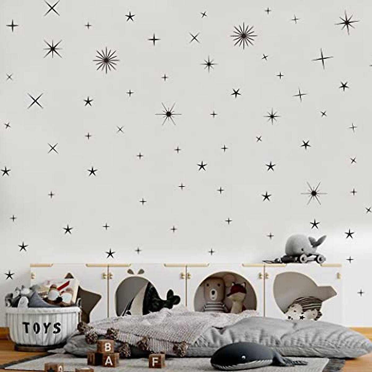 Star Twinkle Wall Stickers - Removable Wall Decals - Star Wall Decals, Space Wall Sticker, Space Theme Room Wall Decals (Black Star Wall)