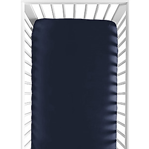 Sweet Jojo Designs Navy Blue Boy or Girl Fitted Crib Sheet Baby or Toddler Bed Nursery - Solid Color for Celestial Sky Gender Neutral Unisex Collection