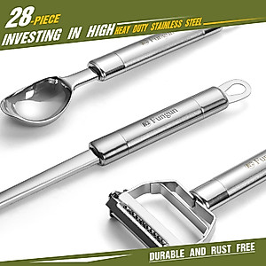 Stainless Steel Kitchen Utensil Set- Fungun 28 Pcs Cooking Nonstick Cookware Set with Spatula - Best Gadgets Tools Kitchen Accessories