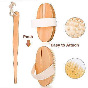 Premium Dry Brushing Body Brush Set,Exfoliating body scrubber with long handle, Natural Boar Bristle Body Brush,Face Cleansing Brush,body brush set for lymphatic drainage,Great Gift for A Glowing Skin