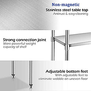 uyoyous Stainless Steel Table 24x36 Inch NSF Commercial Kitchen Work Table with Adjustable Under Shelf Heavy Duty Food Prep Table with Storage for Home Restaurant Kitchen Laundry Room