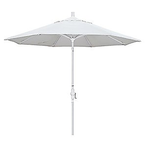 California Umbrella 9' Round Aluminum Market Umbrella, Crank Lift, Collar Tilt, White Pole, White Olefin