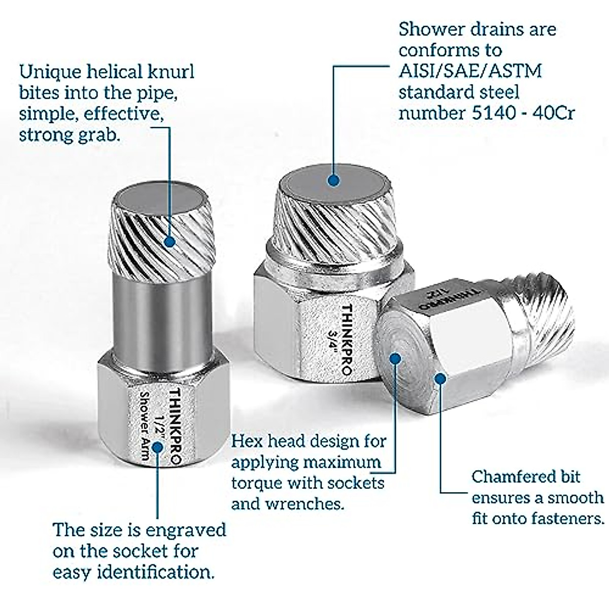 THINKPRO 1.5" Tub Drain Extractor, 6PCS Pipe Nipple Extractor, Remove the Old, Broken, Stubborn, Rusted Drain Tub Bathtub Stopper, Strong Grab Plumbing Tools with Solid Storage Case