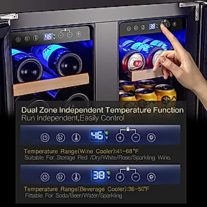 BODEGA Wine and Beverage Refrigerator, 24 Inch Dual Zone Wine Cooler, with Smart APP Control and 2 Safety Locks,Soft LED Light Hold 19 Bottles and 57 Cans, Built-In or Freestanding