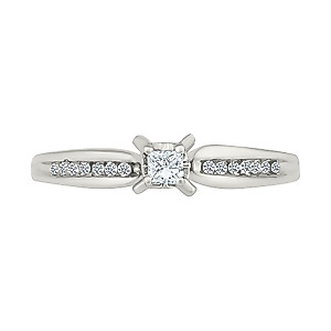 DGOLD 10KT White Gold Princess and Round Diamond Promise Ring (0.13 CTTW)